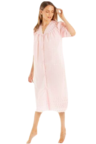 Button UP Women's Ladies Through Broderie Anglaise Nightdress Nighty ...