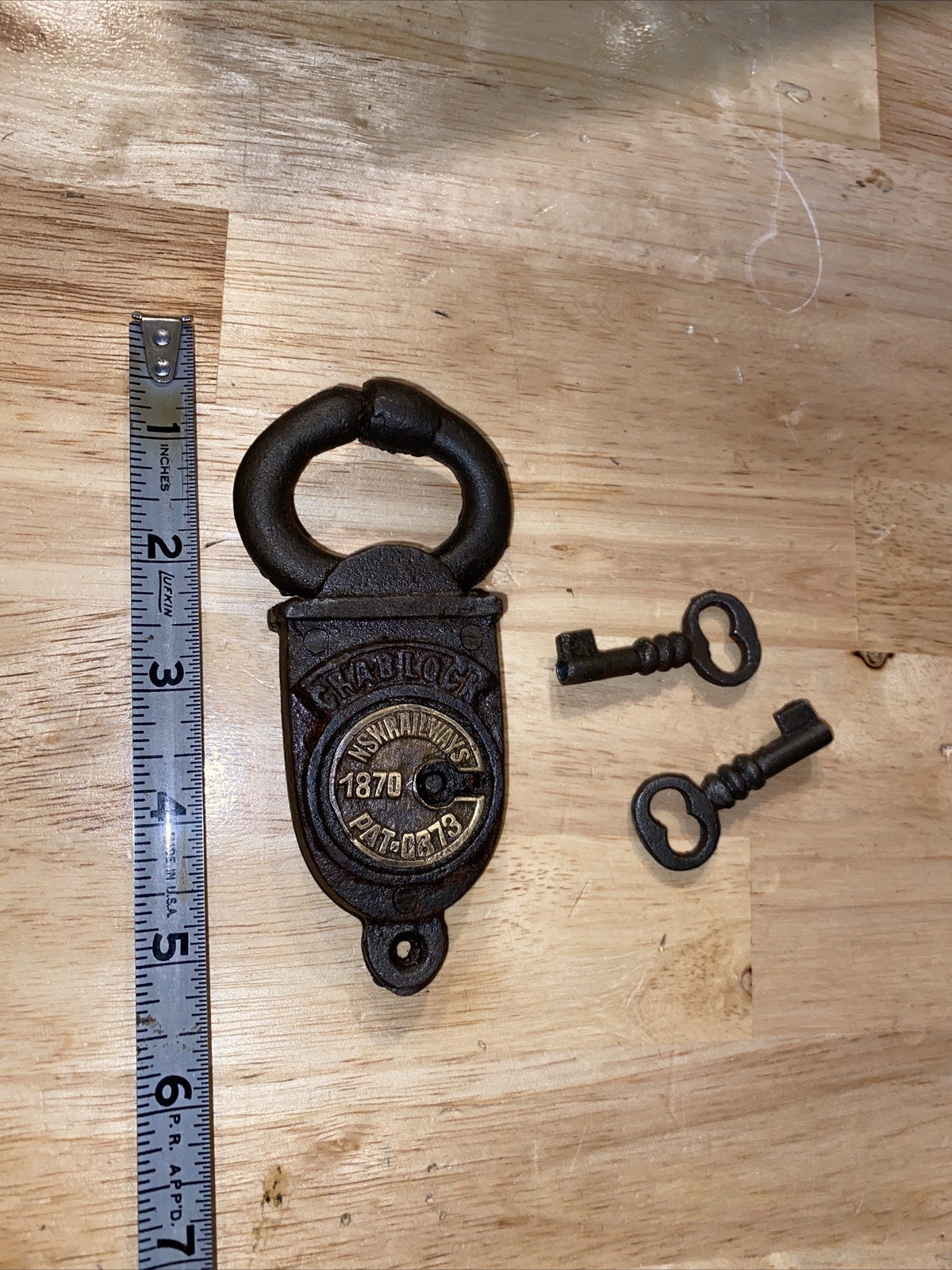 Padlock Blacksmith Crab Lock Key Set Patina Collector Home Office Decor ...