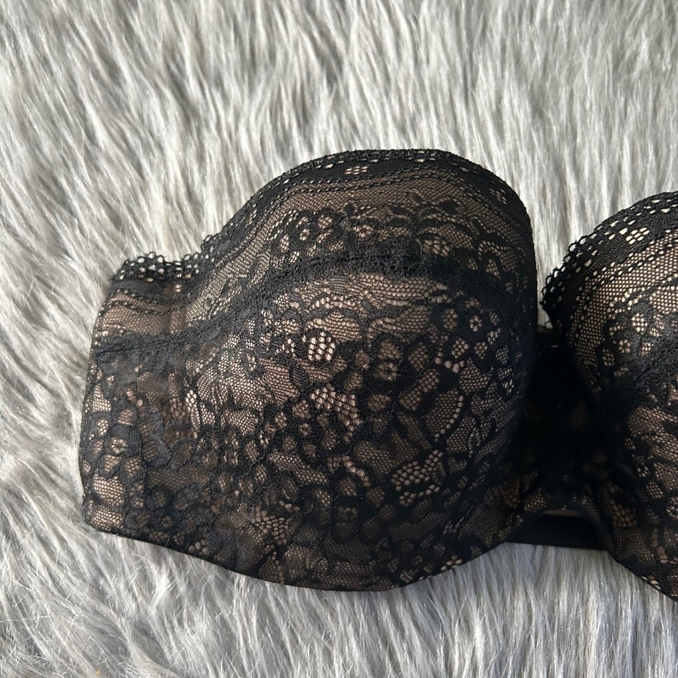 B.tempt'd Lightly Lined Strapless Bra Womens Size 38D Black Lace ...