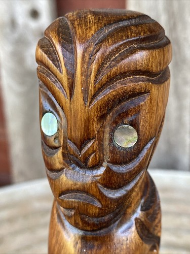 Cool Vintage Maori Statue Wood Tiki Totem Pole Shell Eyes | eBay