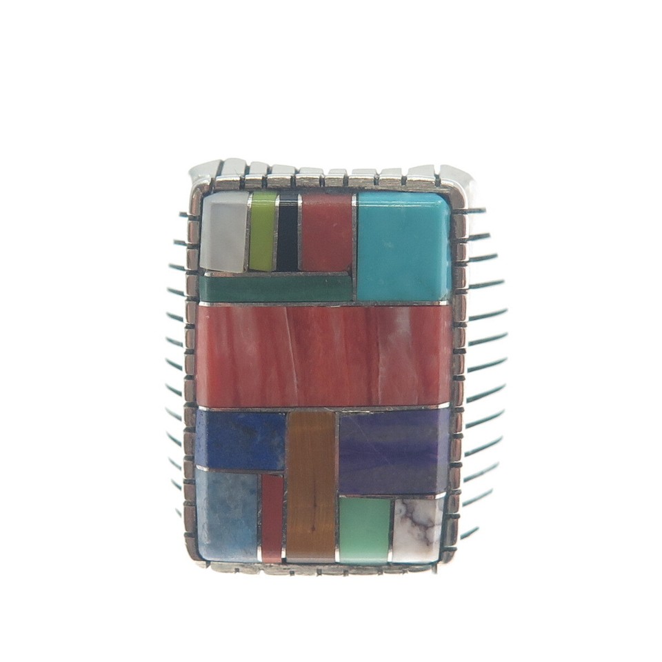 JIMMY POYER NAVAJO Old Pawn Sterling Silver Vintage Multi-Gem Ring Size ...
