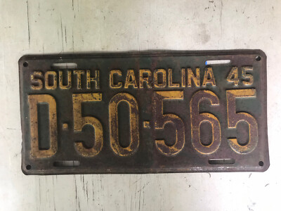 1945 South Carolina 1945 License Plate D-50-565 Nice Original SC Tag | eBay