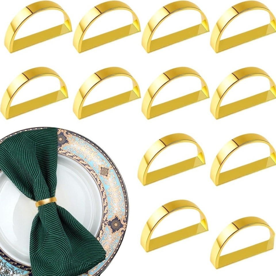 Metal Table Decor Gold Napkin Rings D-shape Design Compact Holder Set ...