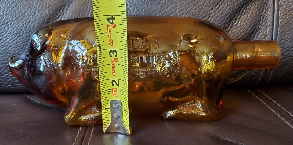 Vintage Suffolk Bitters Pig Americas Life Preserver Bottle Amber Glass ...