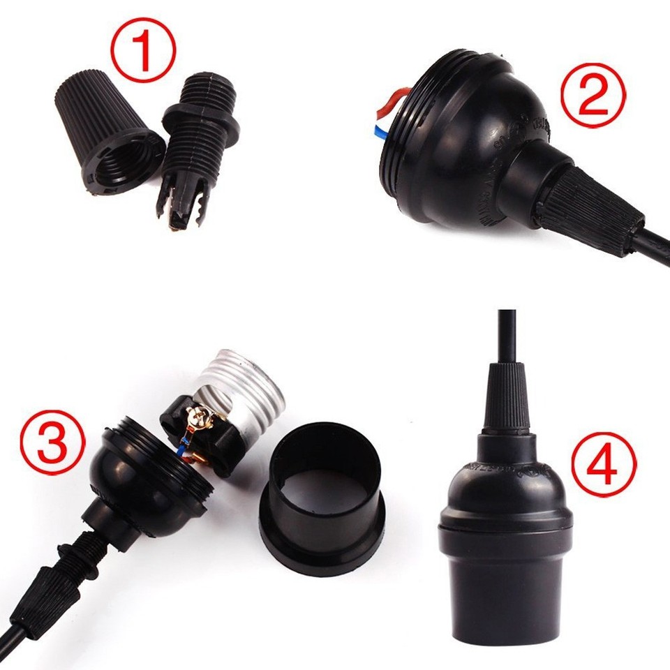 6pcs E26 E27 Screw Lamp Holder Black Plastic Adapter Light Base for ...