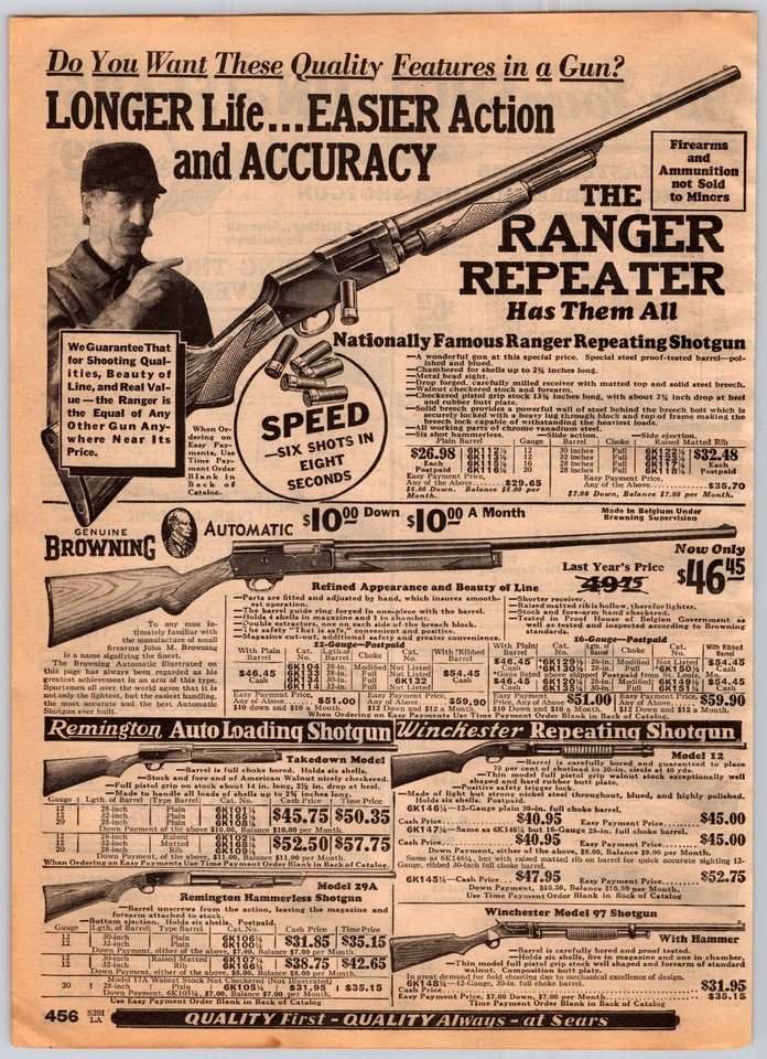 1932 Sears Western States Catalog Pg 455-456 Shotguns Rifles Winchester ...