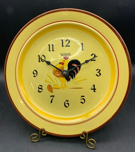VINTAGE 10" CERAMIC PLATE VERICHRON WALL CLOCK ROOSTER FARMHOUSE ...