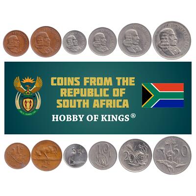 South African 6 Coin Set 1 2 5 10 20 50 Cents | Royal Protea | 1965 ...