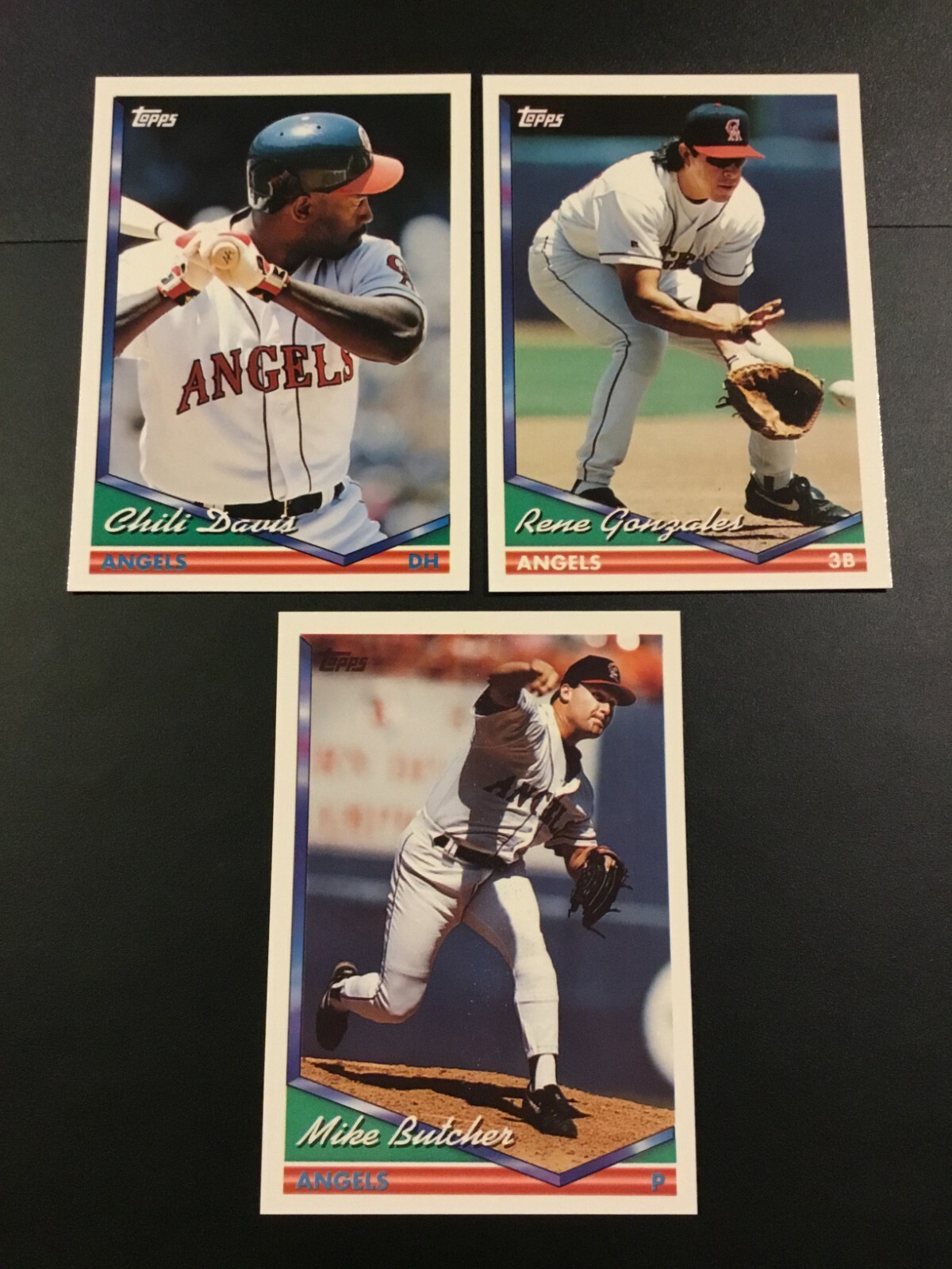1994 Topps Chili Davis, Mike Butcher, Rene Gonzales Lot 3 Anaheim ...