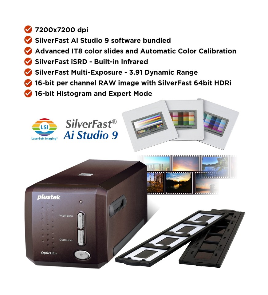 Plustek OpticFilm 8300i Ai Film Scanner - Converts 35mm Film & Slide ...
