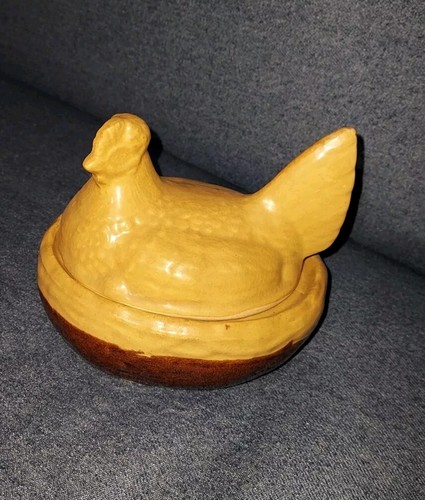 Yellow Ware Pottery Nesting Hen Chicken Dish 6" Tall 5.25" Wide | eBay