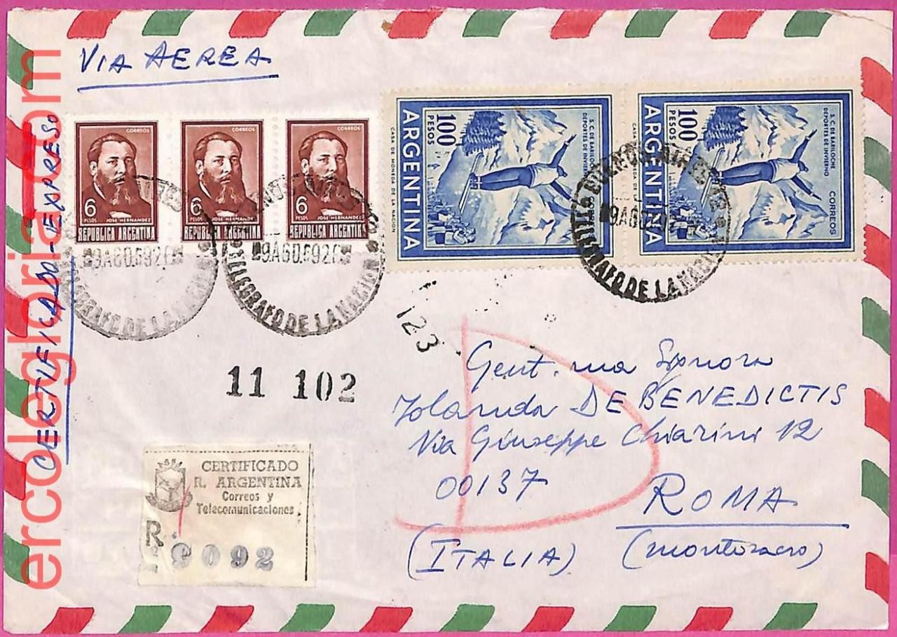 ak1394 - ARGENTINA - Postal History - REGISTERED Air Mail Cover - 1969 ...