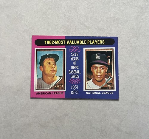 1975 Topps Baseball # 200 - 1962 MVP Players Mickey Mantle Maury Wills ...
