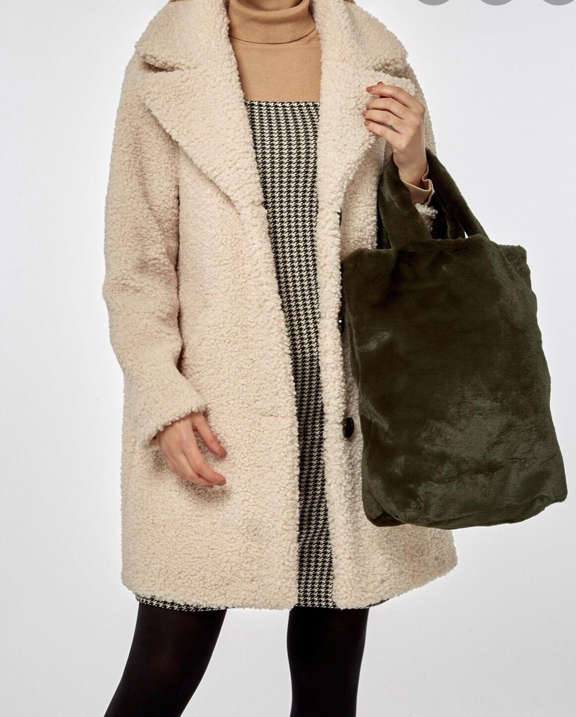 Dorothy Perkins Pieces Khaki Green Faux Fur Tote Shopper Kindra Hand ...