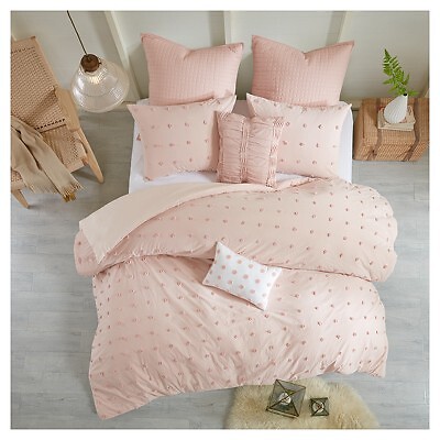 7pc Full/Queen Kay Cotton Jacquard Duvet Cover Set Pink | eBay