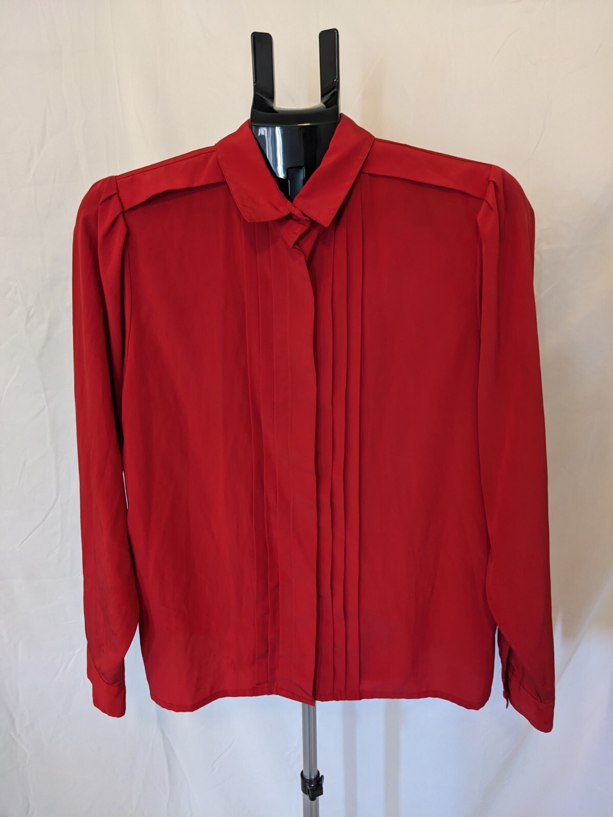 Vintage 80s Josephine Red High Neck Pleated Blouse Si… - Gem