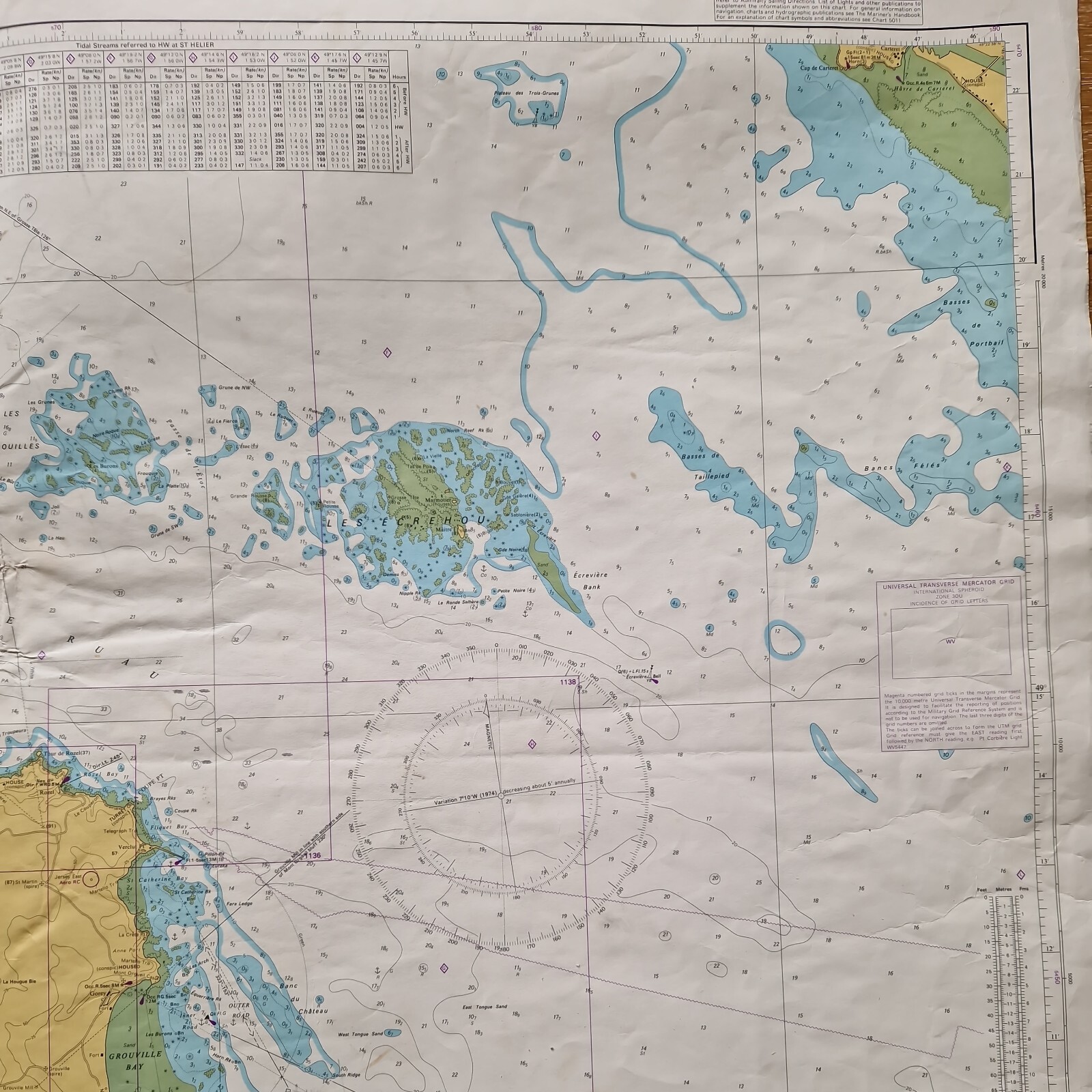 Vintage Maritime Chart sea navigation map Jersey St Helier channel ...