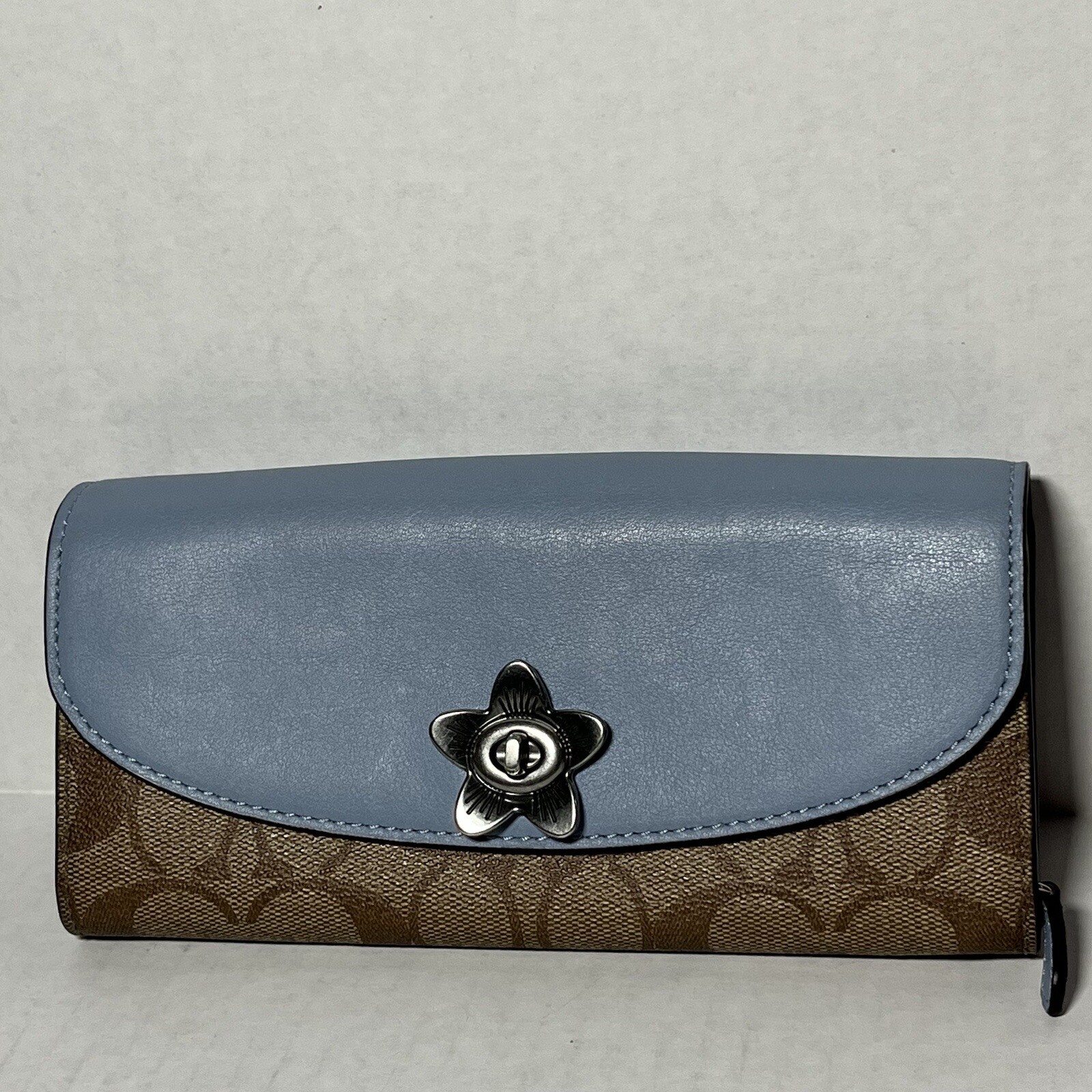 COACH Signature Slim Signature Blue Canvas Wallet Flo… - Gem