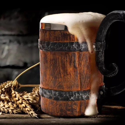 Viking Wooden Barrel Imitation Stainless Steel Mug - Case of 18 boxed ...