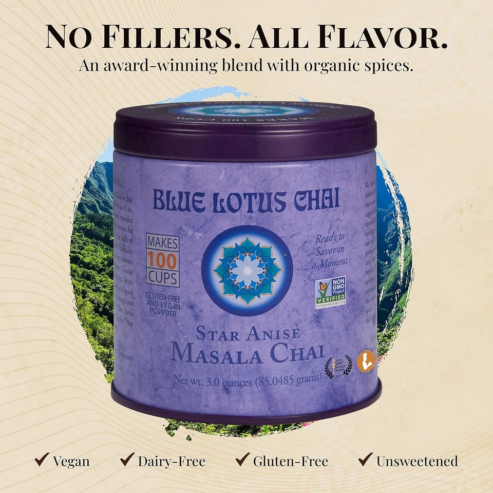 Blue Lotus Chai - Star Anise Masala Chai - Makes 100 Cups - 3 Ounce ...