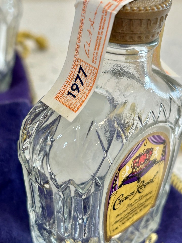 5 CROWN ROYAL 50ml Empty Mini Bottles w/4 Purple Drawstring Bags - 1 ...