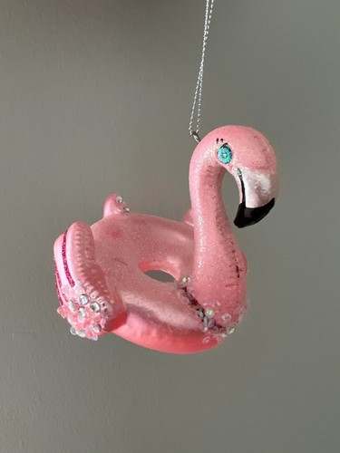 Hand Blown Glass Pink Glitter Flamingo Float Christmas Ornament for ...
