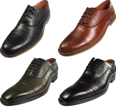 Parrazo Fellini Mens Rana Leather Insole Cap Toe Oxford Lace Up Dress ...