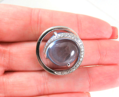 Sterling Silver Blue Topaz Pendant CZ Orb Negative Space Unique Senso ...