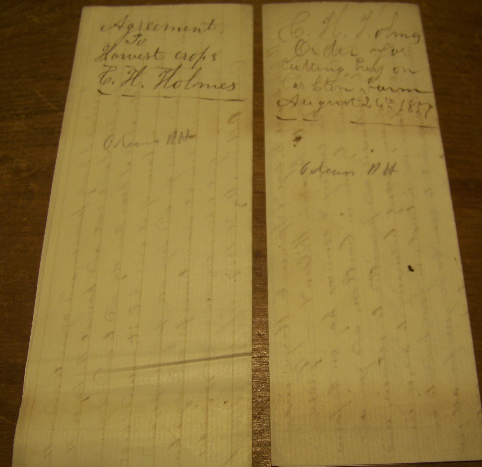 1857 LOT OF 2 ANTIQUE ALBION NY FARM HAY CUTTING RECEIPT CONTRACT ...