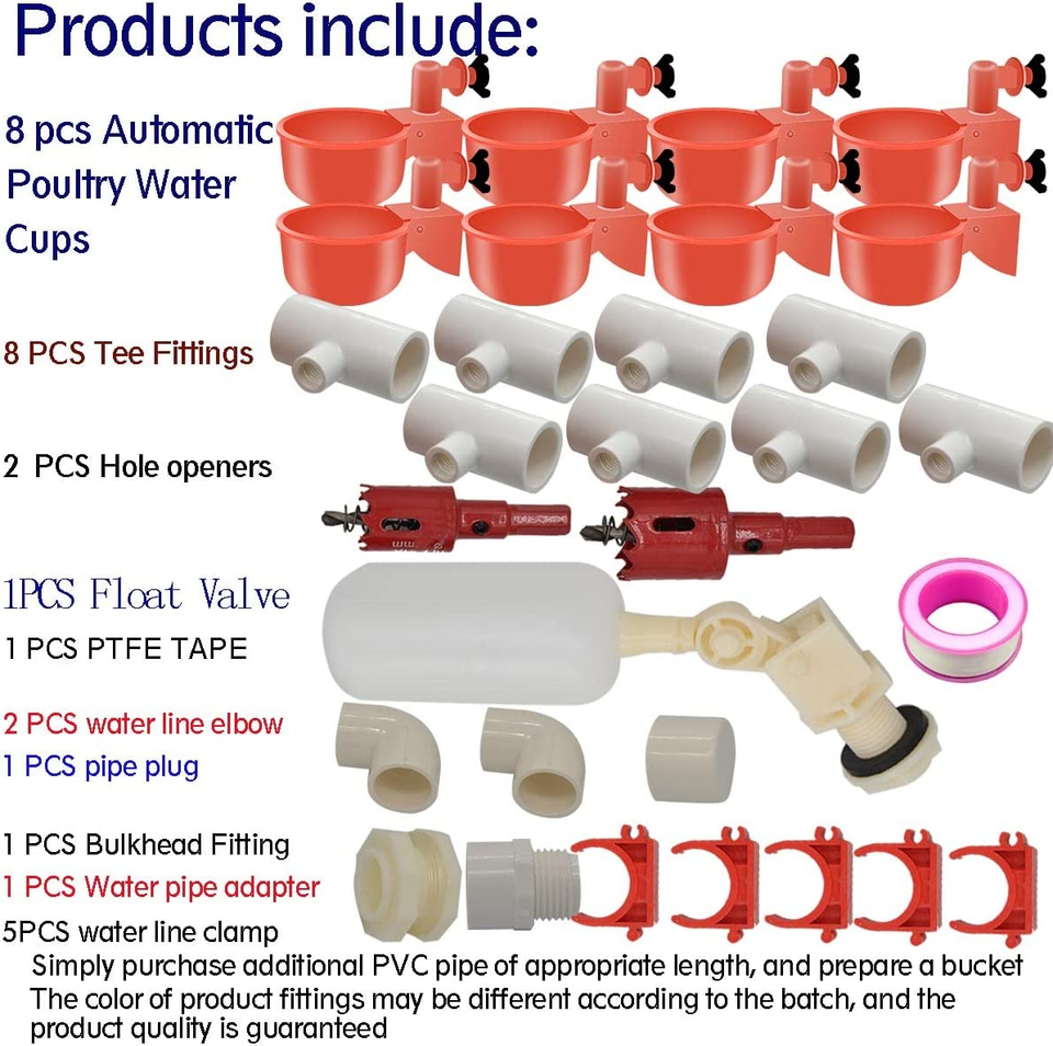 Complete 1/2" PVC Automatic Poultry Waterer System Chicken Waters Cups ...