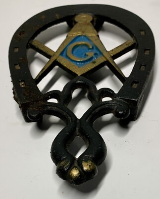 Masonic Freemasons Trivet Painted Cast Iron Horse Shoe Hot Plate ...