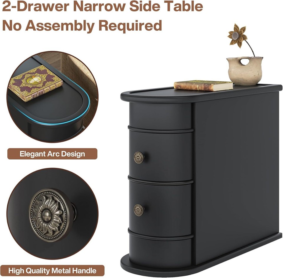 Tribesigns Solid Wood End Table 2-Drawer Narrow Side Table Slim Chair ...