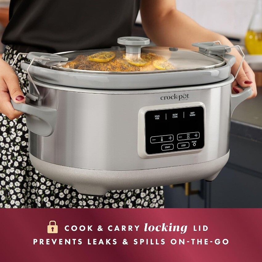 Crockpot Programmable 7-Quart Cook & Carry Slow Cooker, Stainless Steel ...