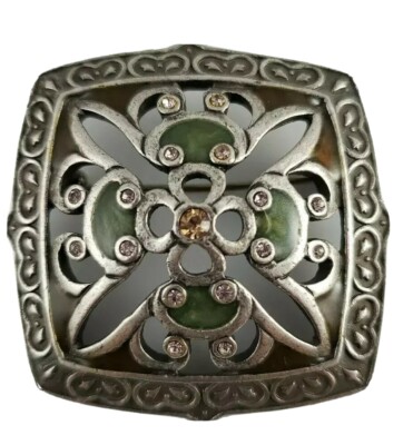 Vintage Anne Klein Brooch Matte Silver Tone Filigree Enamel Rhinestones ...