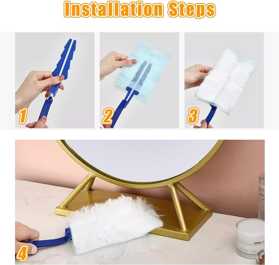 Flash Dust Magnet Fluffy Duster KIT with Short Long HANDLE & 10-50 ...