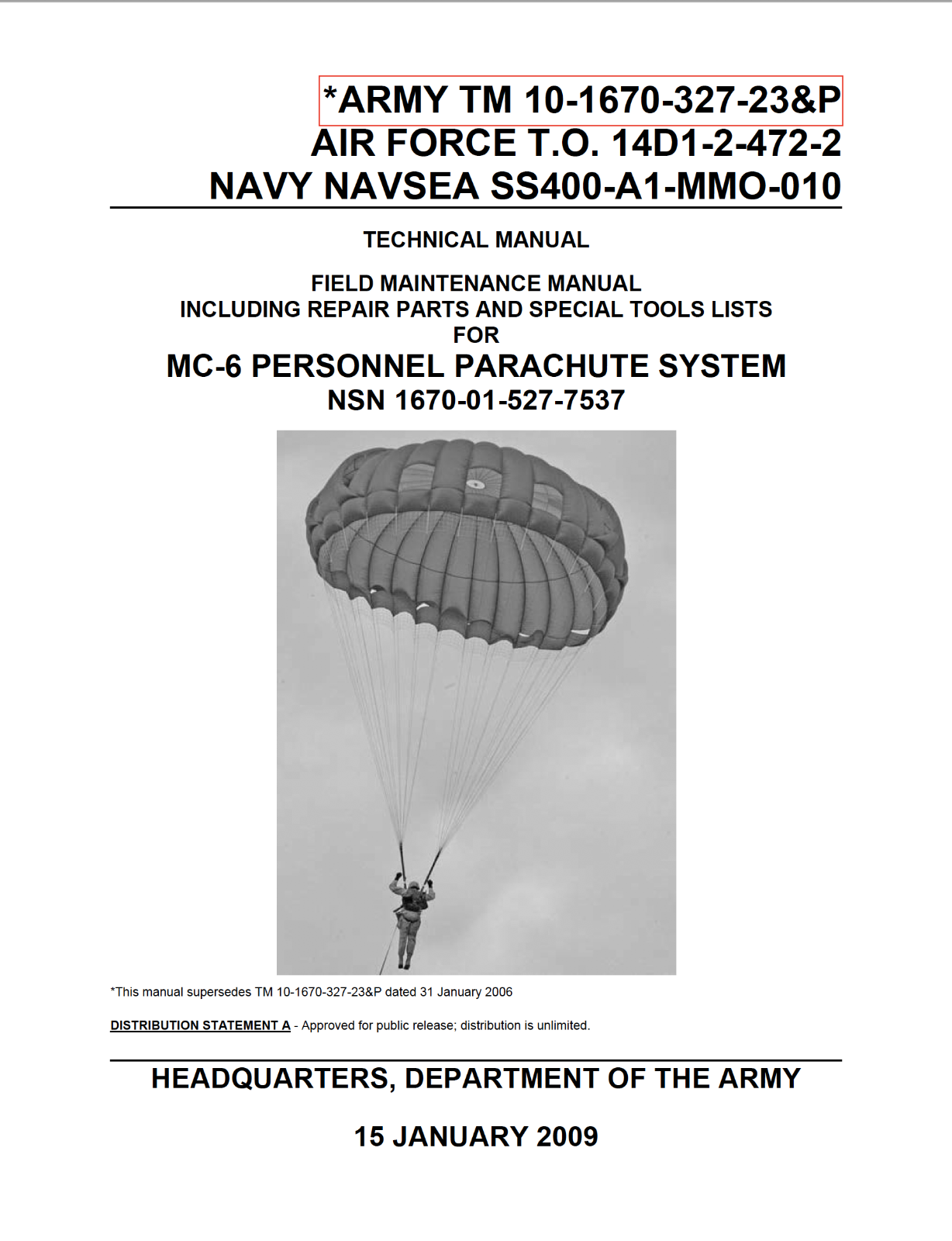 752 Page 2009-12 MC-6 PERSONNEL PARACHUTE SYSTEM Maintenance Parts ...