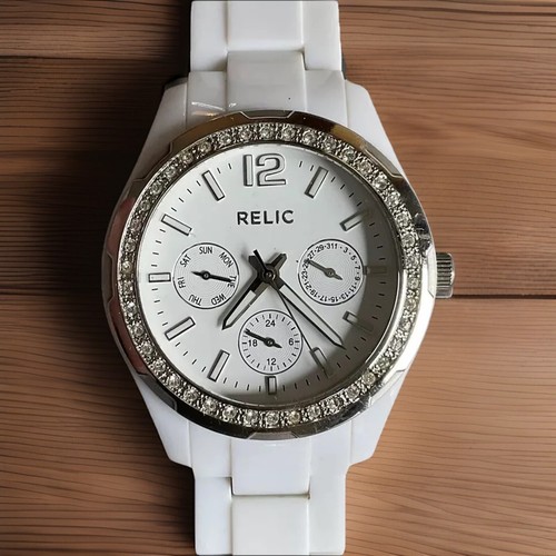 Relic Womens Crystal Accent Bezel Watch ZR15551 38mm White Resin Case ...
