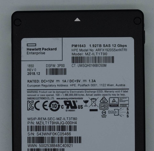 1.92TB Samsung SSD PM1643 2.5" SAS 3P00 SSD 12G/S MZILT1T9HAJQ ...