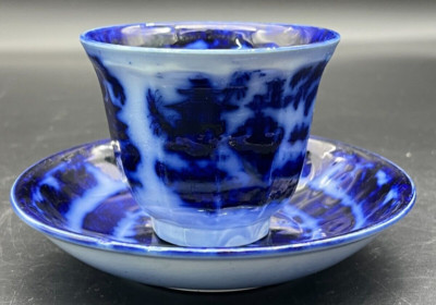 Temple-Flow Blue Pearl Stone Co. Handle-less Cup and Saucer 1834-1859 ...
