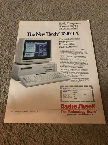 Vintage 1987 TANDY 1000-TX Home Computer PC Print Ad RADIO SHACK 1980s ...