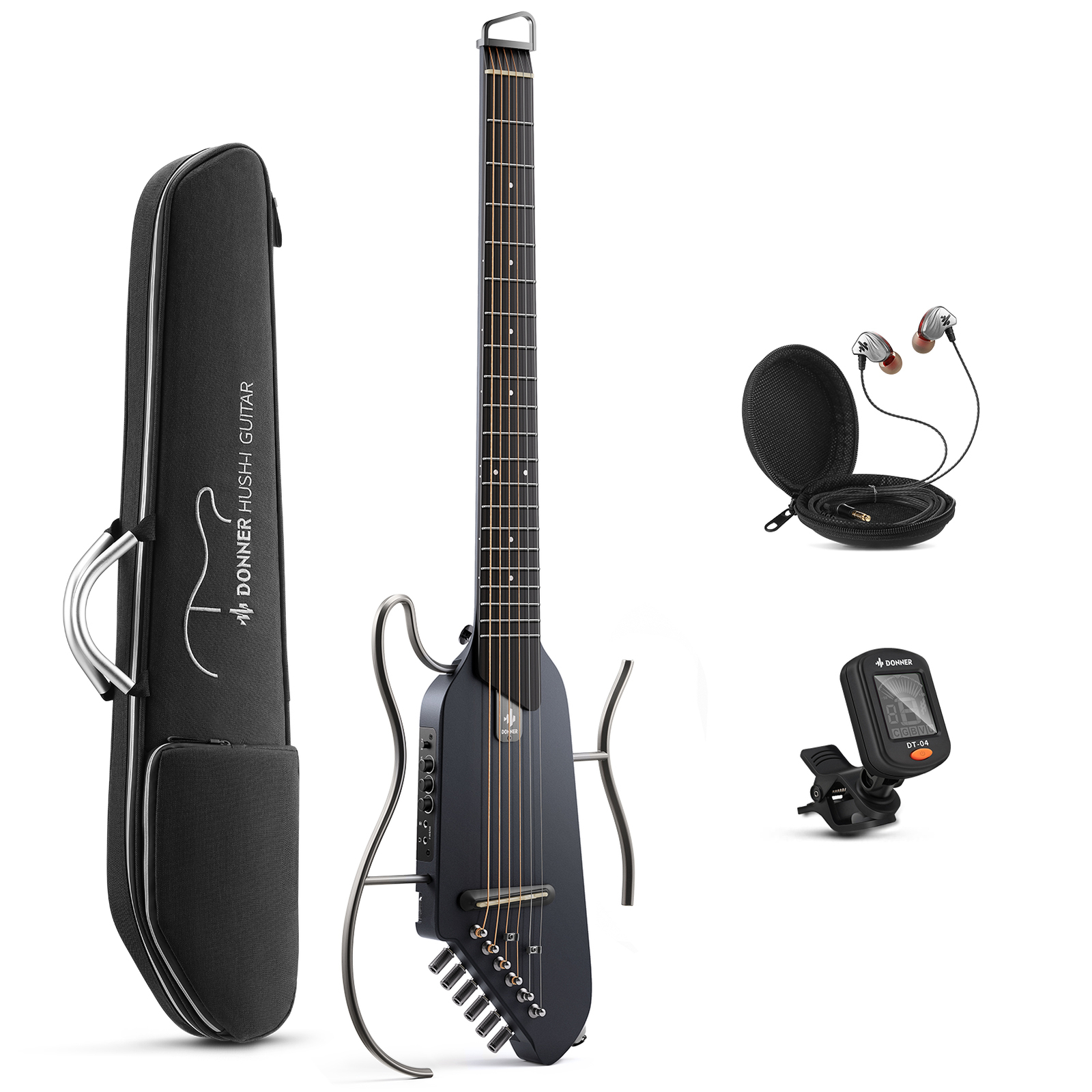 🎸Donner HUSH-1 Acoustic Electric Travel Guitar Headless Silent Pratice ...