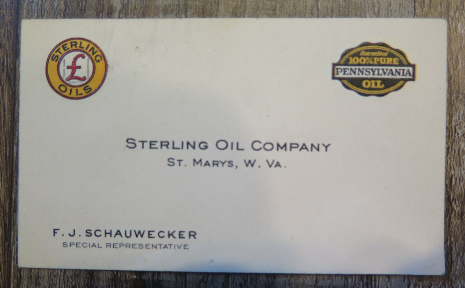 Vintage Business Card Sterling Oil Co. St Marys West Virginia ...