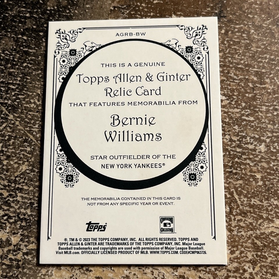 2023 Topps Allen & Ginter BERNIE WILLIAMS #AGRB-BW BAT RELIC YANKEES | eBay