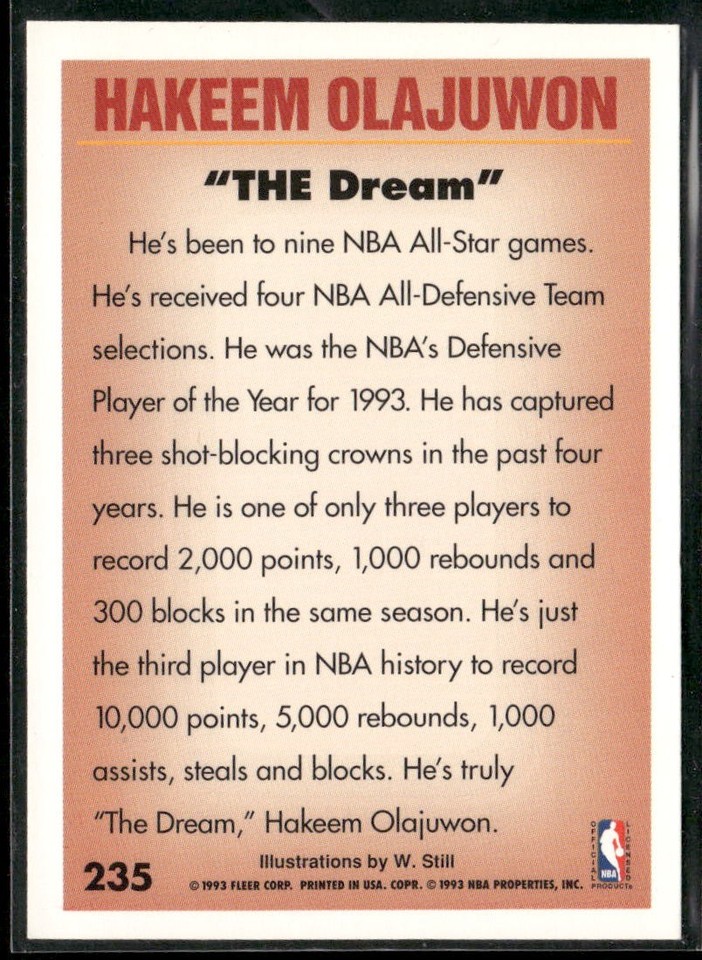 1993-94 Fleer Pro Vision Hakeem Olajuwon #235 Houston Rockets | eBay