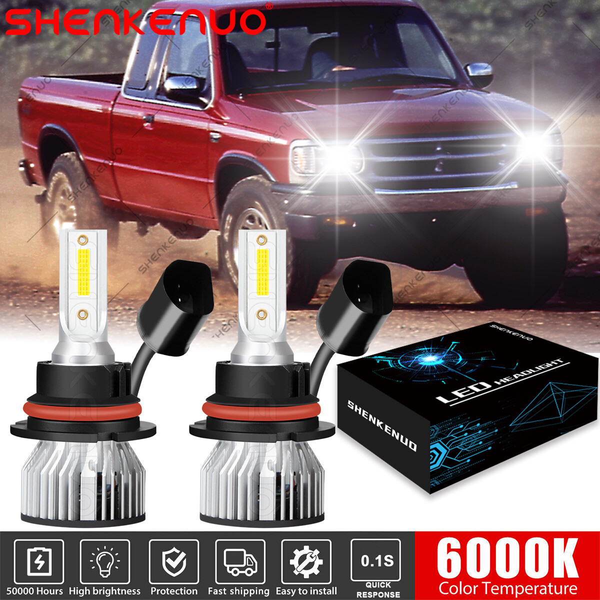 For Mazda B2300 B3000 B4000 1994-2008 2x LED Headlight HIGH&Low Beam ...