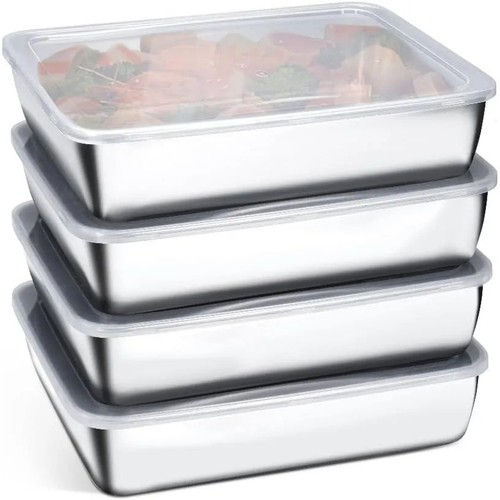 4pcs Large Stainless Steel Food Containers With Lids Leakproof Meal ...