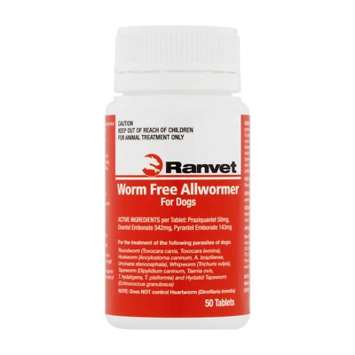 Ranvet's All wormer Tablets For Up To 10 kg Dogs 50 Tablets Canine ...