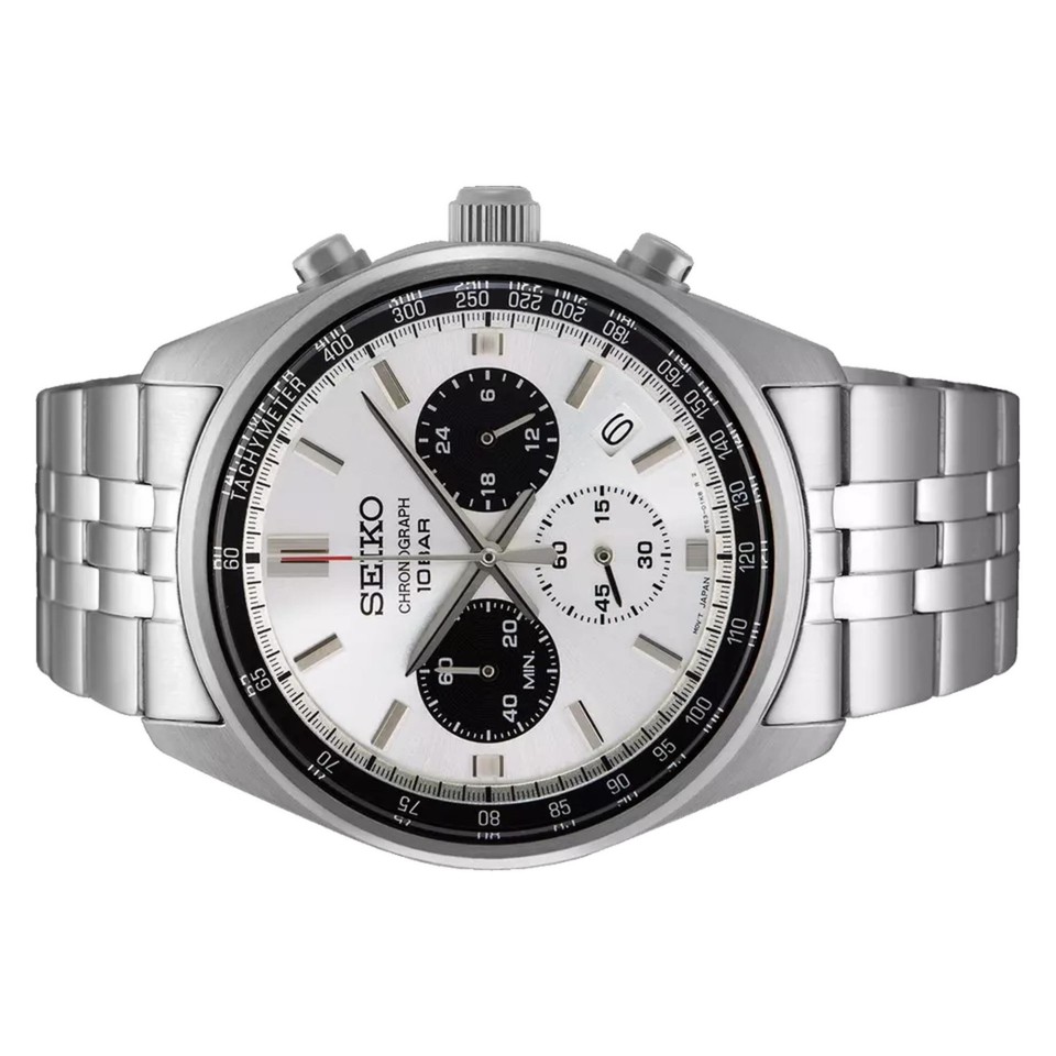 Seiko Conceptual Chronograph Panda White Dial Steel Strap Men's Watch ...