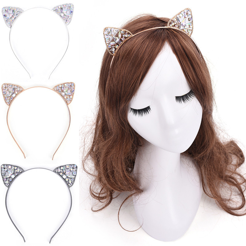 Girls Metal Rhinestone Cat Ear Headband Hair band Costume Party Cosplay ...