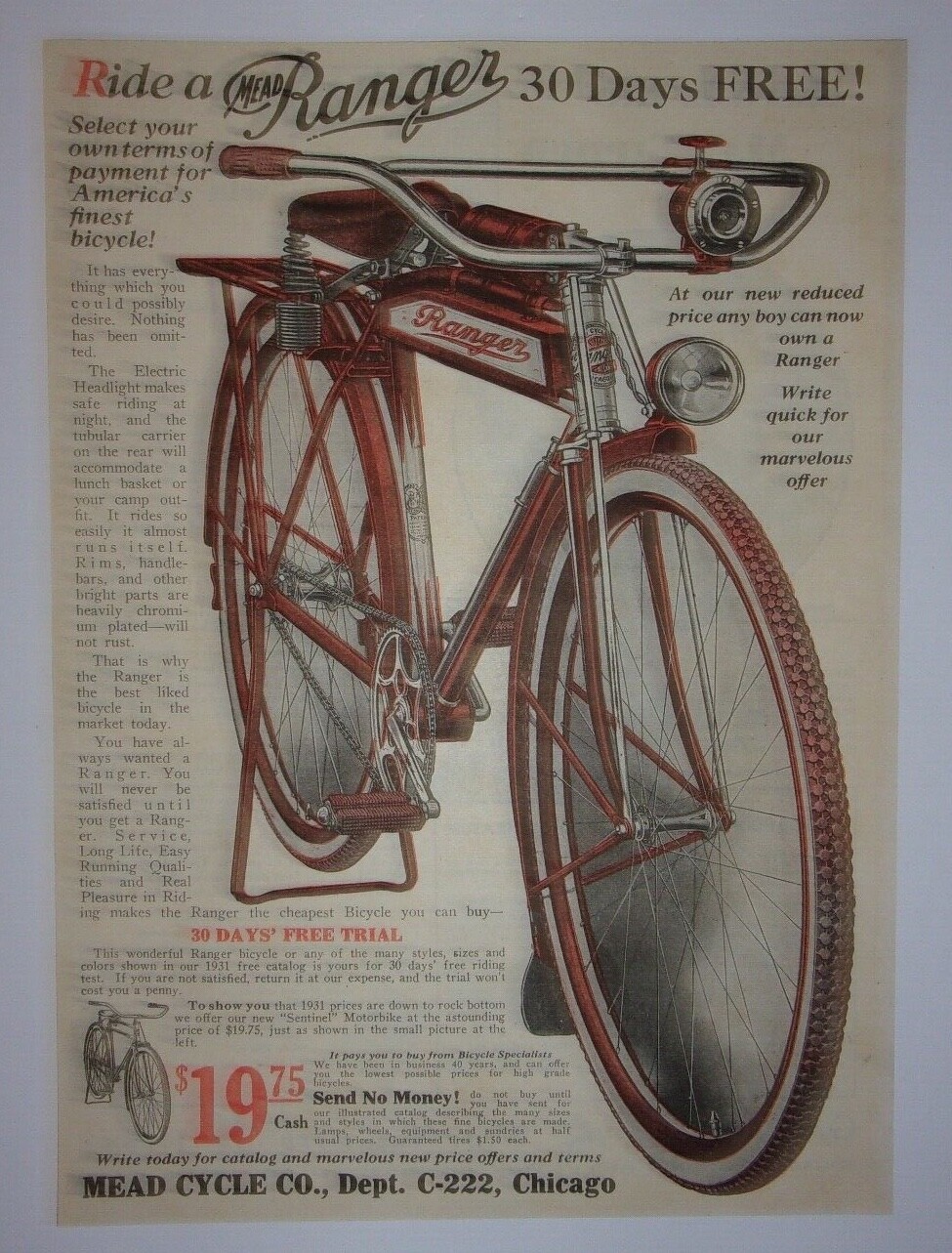 1931 Mead Ranger Bicycle Advertisement Mead Cycle Co. Chicago, Illinois ...